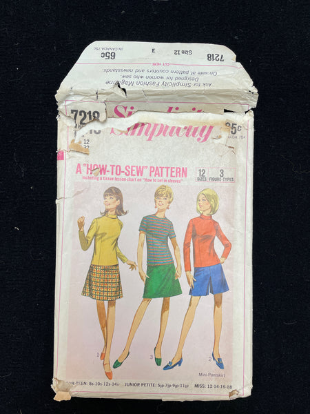 1967 Simplicity 7218 Sewing Pattern - Blouse, Skirt and Skort – Lucky ...