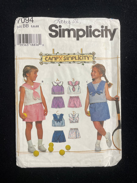 1996 Simplicity 7094 Sewing Pattern - Child's Tops and Shorts FACTORY ...