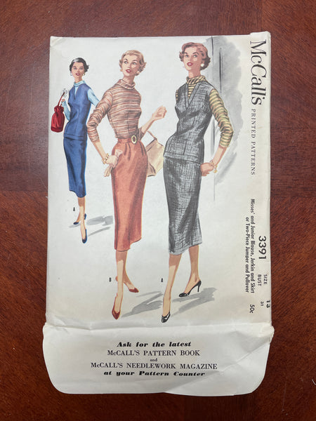 1955 McCall's 3391 Sewing Pattern - Top, Vest and Skirt – Lucky DeLuxe ...