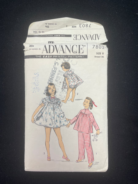 1950's Advance 7803 Sewing Pattern - Child's Pajamas – Lucky DeLuxe Fabrics