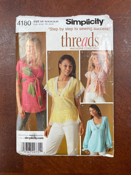 2000's Simplicity 4180 Sewing Pattern - Blouses – Lucky DeLuxe Fabrics