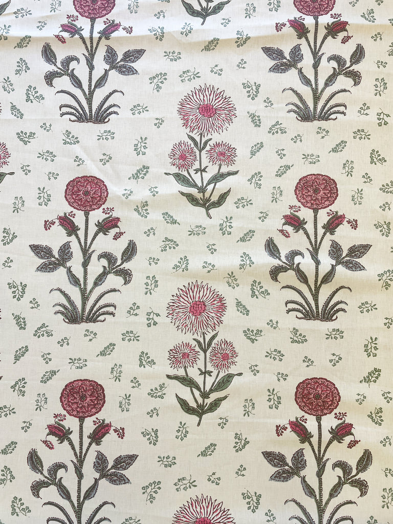 10 7/8 YD Linen - Off White with Pink and Green Floral Print – Lucky ...