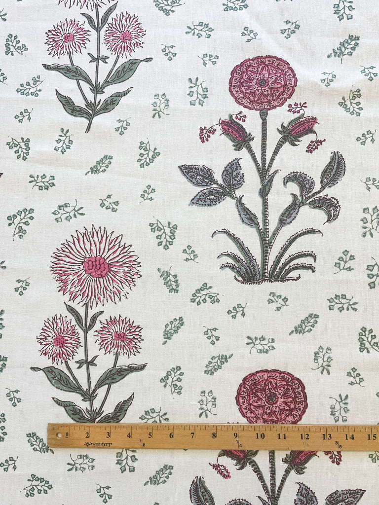 10 7/8 YD Linen - Off White with Pink and Green Floral Print – Lucky ...